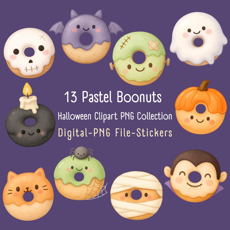 Pastel Halloween Donuts Clipart PNG: Kawaii Spooky Boonuts (digital ...