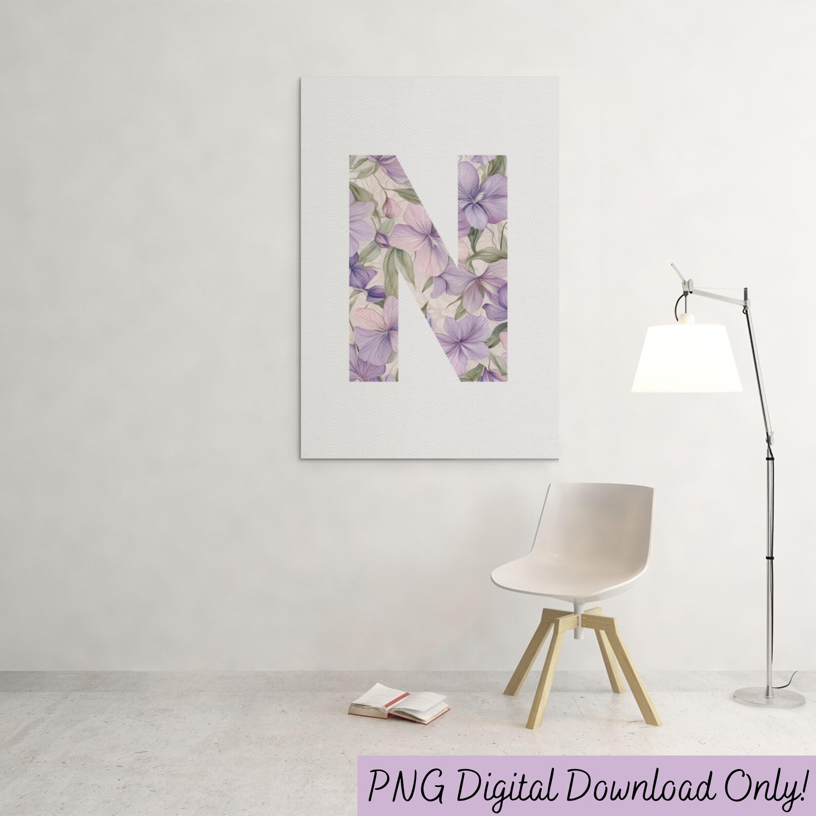 Watercolor Floral Alphabet PNG: Purple Pastel Letters (digital Download ...