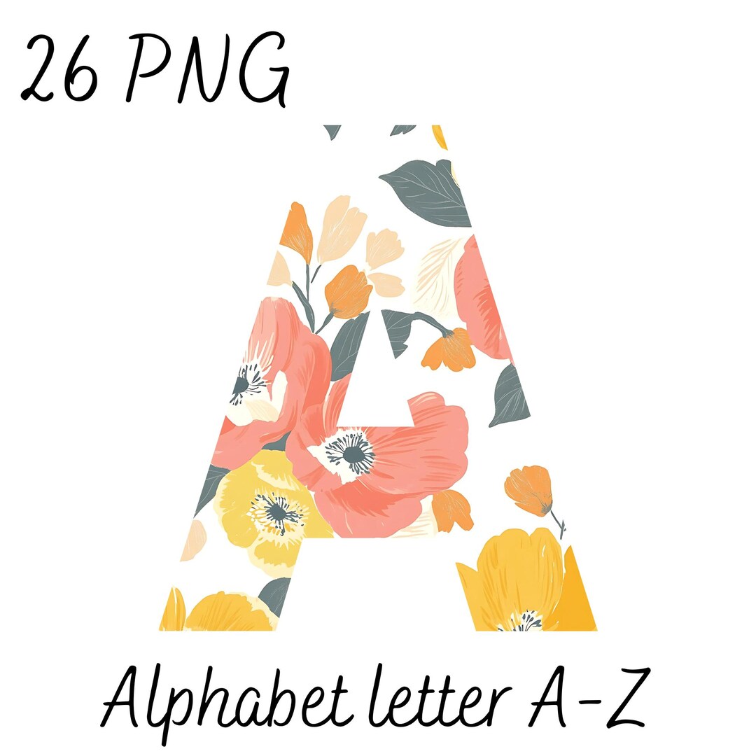 Floral Alphabet PNG: Pastel Flower Letters, Wedding Monogram (digital ...