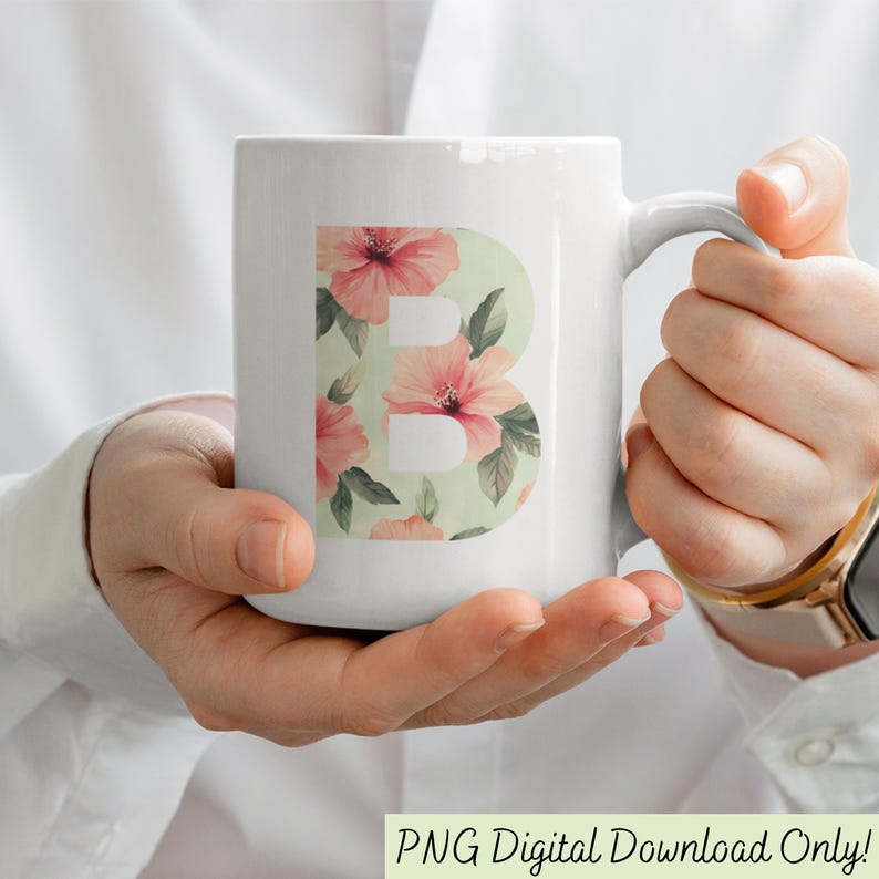 Watercolor Hibiscus Floral Alphabet PNG | Tropical Flower Letters A-Z ...