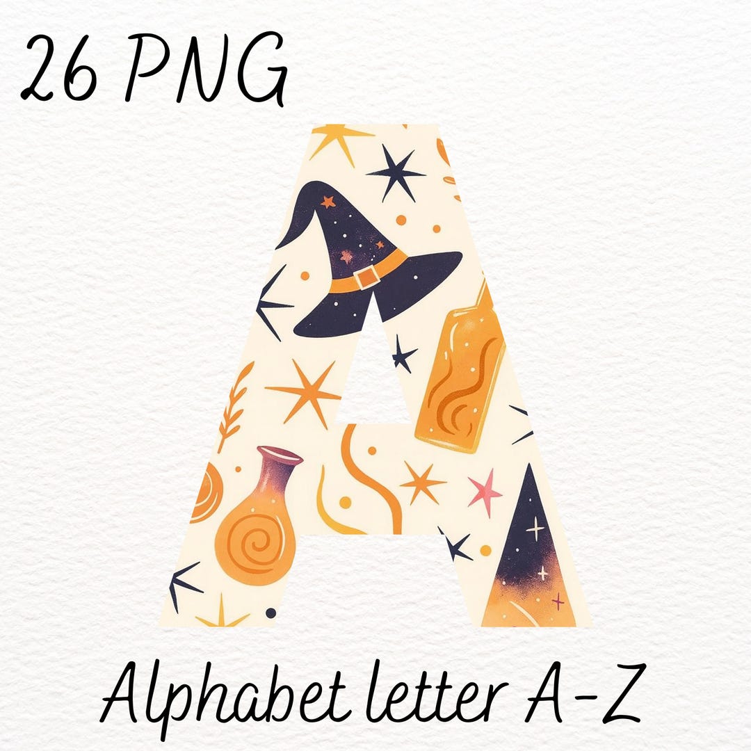 Halloween Alphabet PNG: Witch Hat Potion Bottle Letters (digital ...