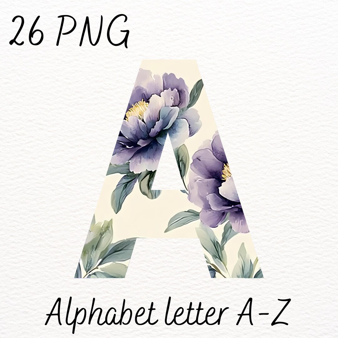 Floral Alphabet PNG A-Z | Watercolor Blue Peony Letters | Purple ...