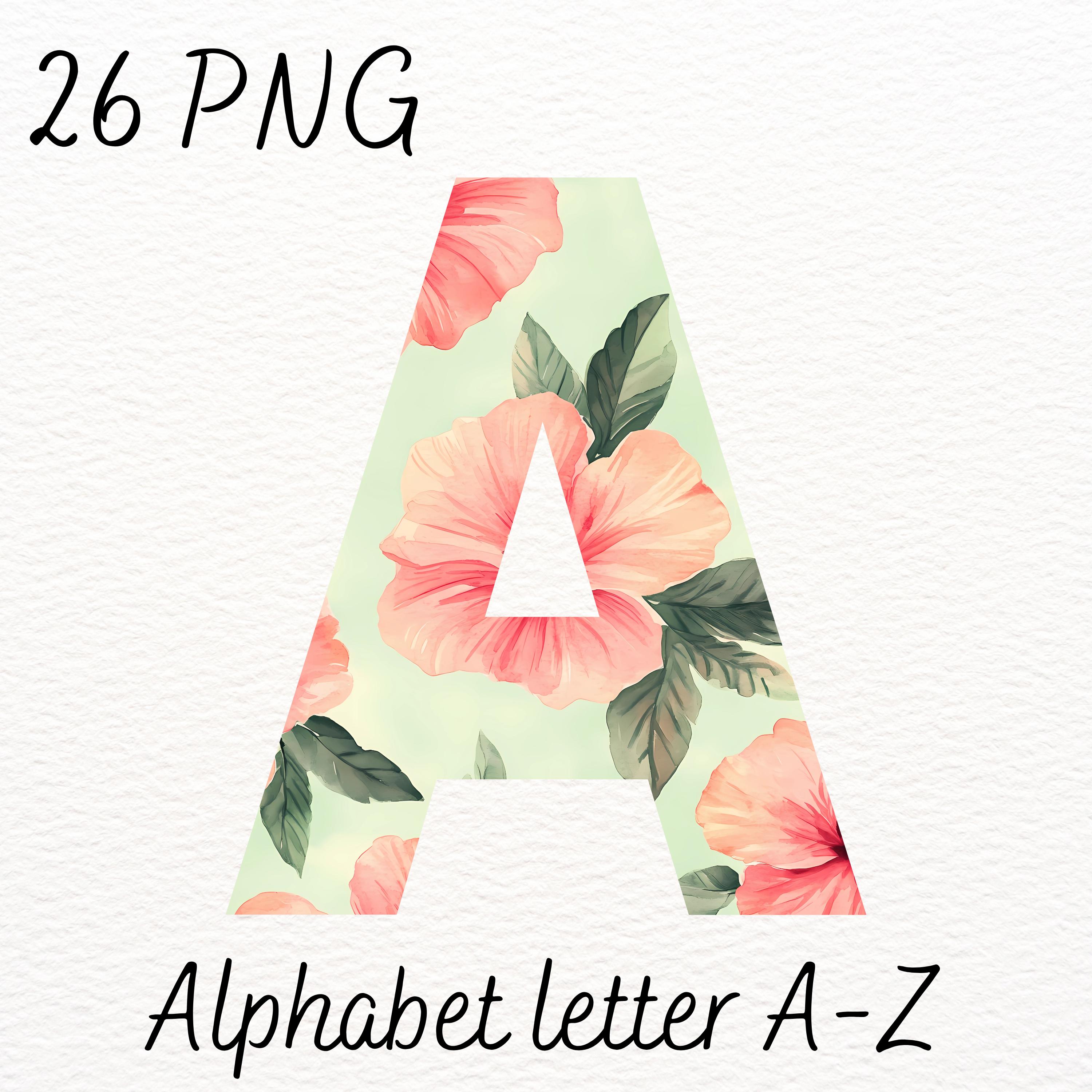 Watercolor Hibiscus Floral Alphabet: Pastel PNG Letters (digital ...