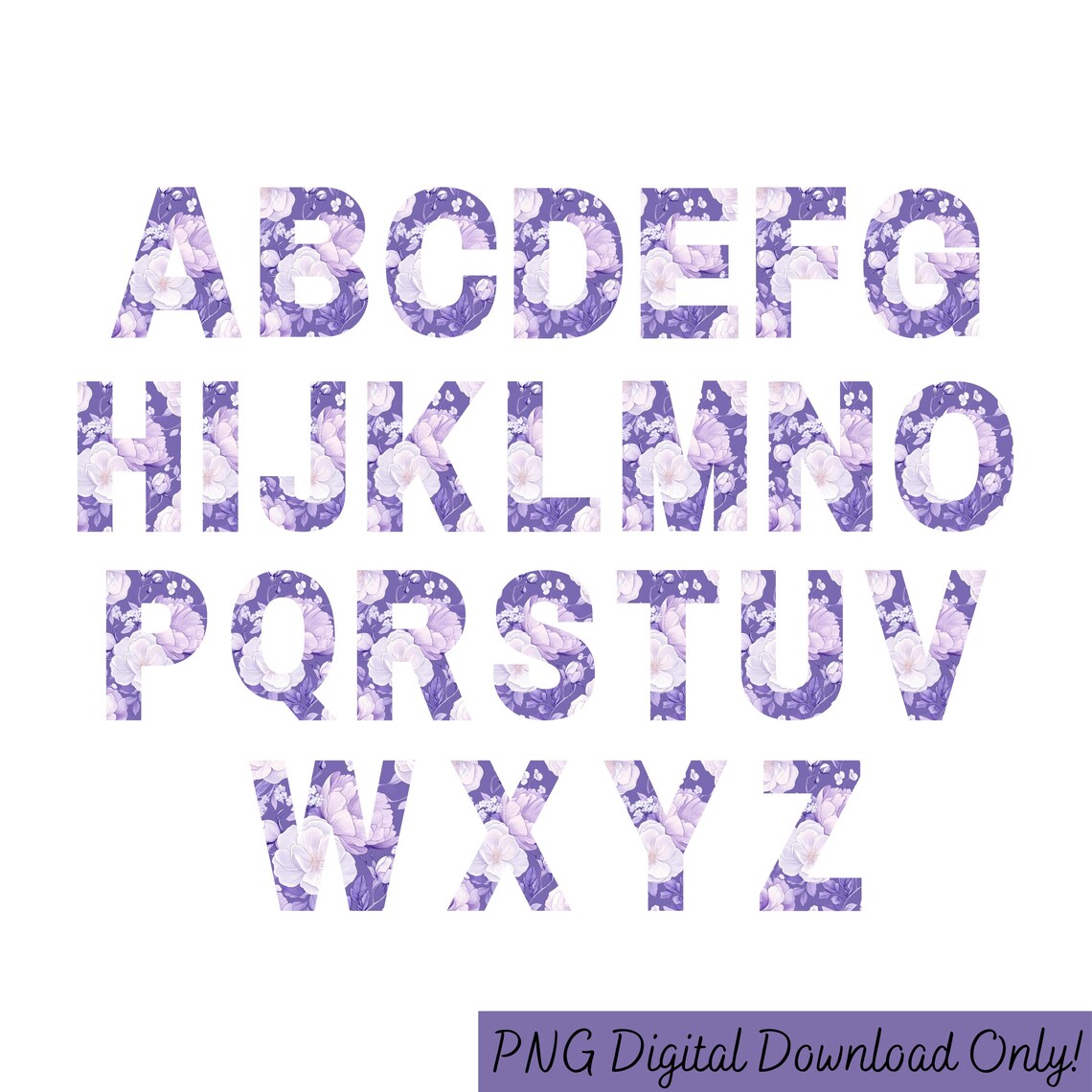 Watercolor Floral Alphabet PNG: Lavender Lilac Letters (digital ...
