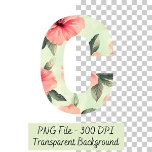 Watercolor Hibiscus Floral Alphabet PNG | Tropical Flower Letters A-Z ...