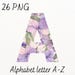 Watercolor Floral Alphabet PNG: Purple Pastel Letters (digital Download ...