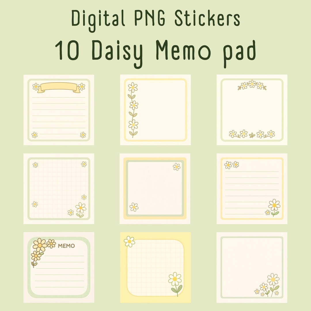 10 Daisy Memo Pad PNG Digital Planner Stickers (digital Download) - Etsy