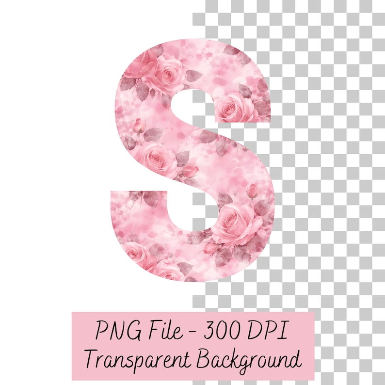 Valentine Alphabet A–Z PNG Watercolor Roses Romantic Pink Floral ...