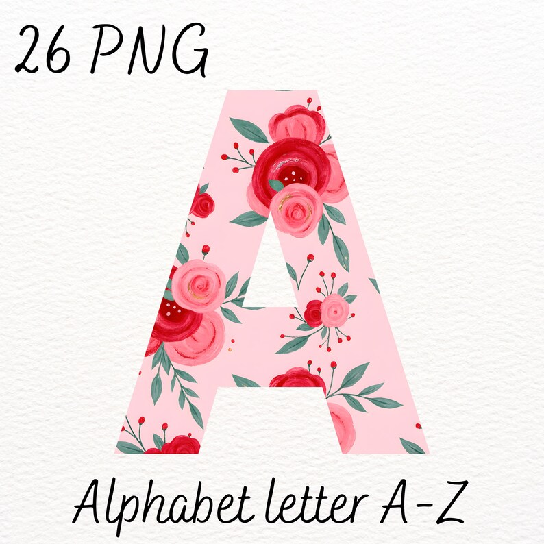Valentine Alphabet A–Z PNG | Floral Love Letters | Romantic Pink Flower ...