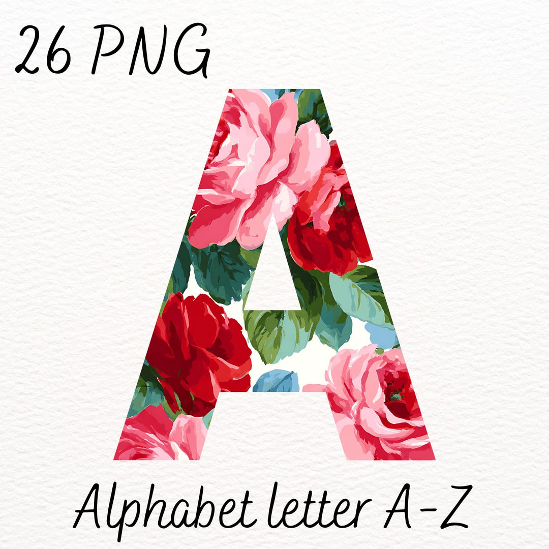 Rose Floral Alphabet PNG: Vintage Garden Monogram (digital Download A-Z ...