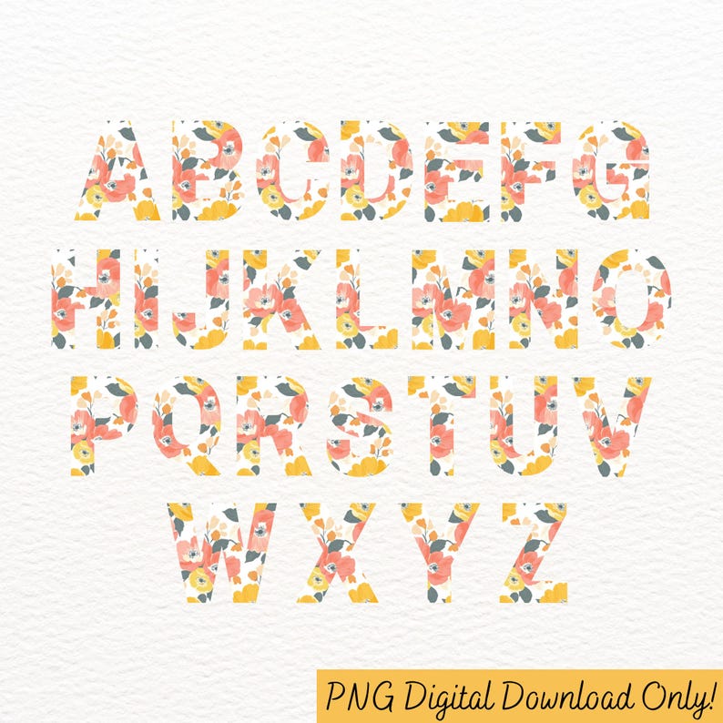Floral Alphabet PNG: Pastel Flower Letters, Wedding Monogram (digital ...