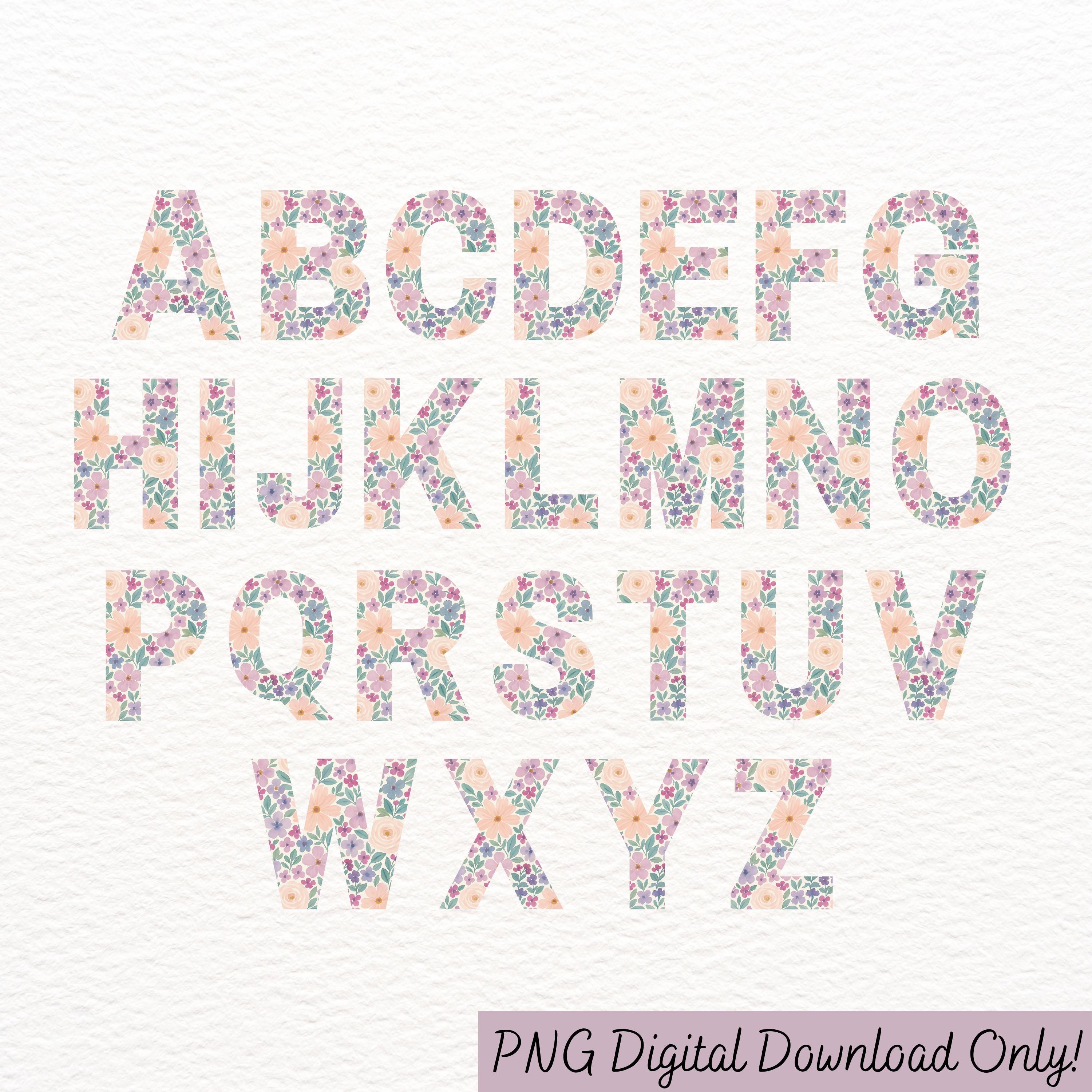 Watercolor Floral Alphabet PNG: Pastel Flower Font (digital Download ...