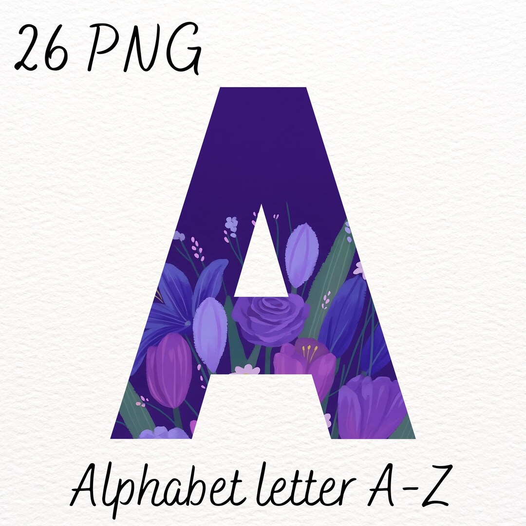 Purple Floral Alphabet PNG – Watercolor Violet Bouquet Letters (digital ...
