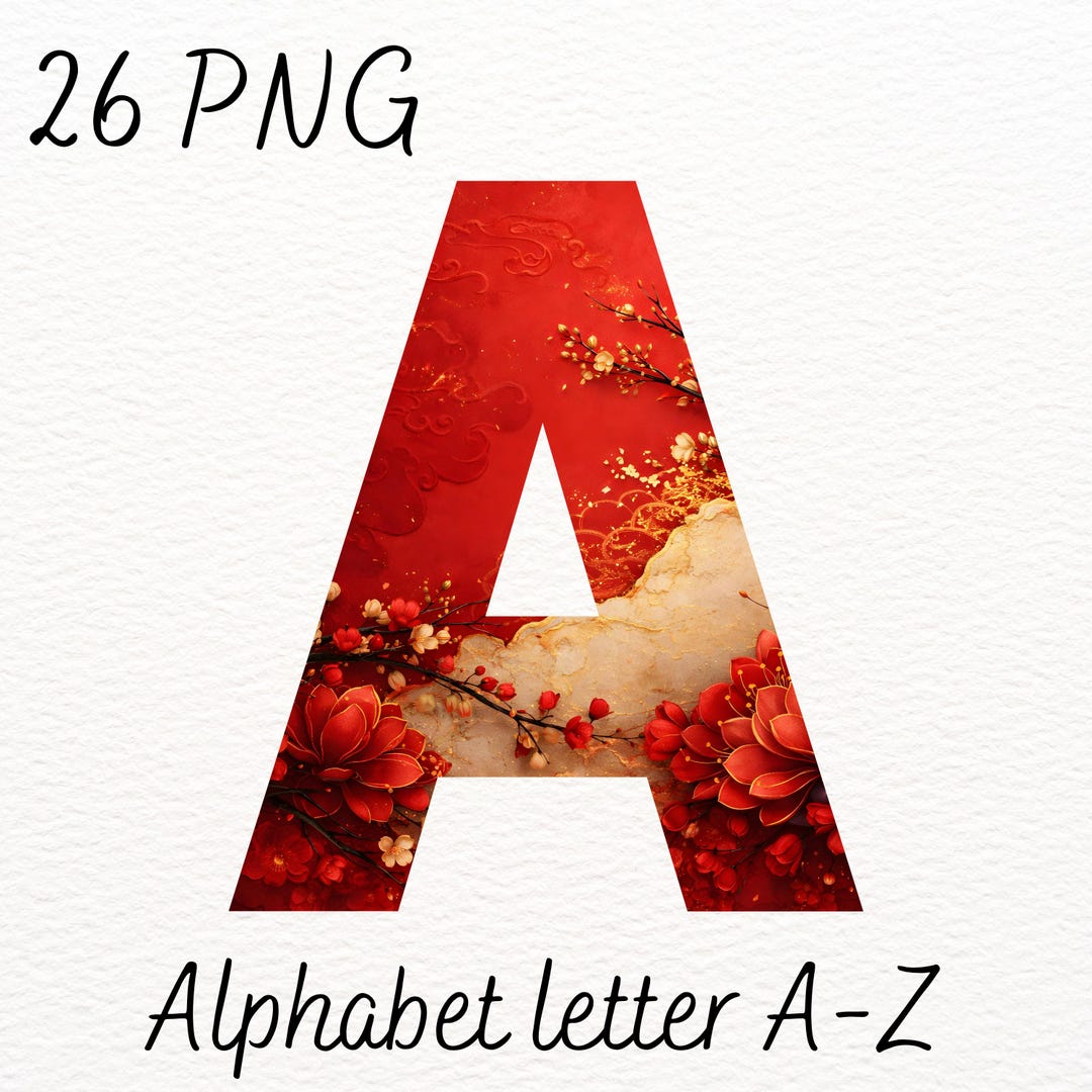 Chinese New Year Alphabet A–Z PNG | Lunar Floral Red Gold Letters ...