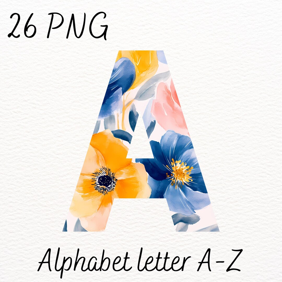Watercolor Floral Alphabet PNG A-Z | Floral Alphabet Clipart ...