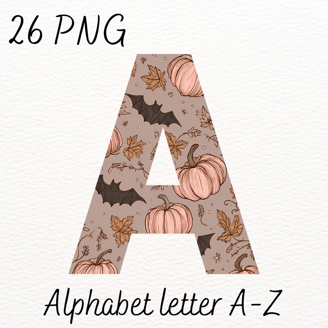 Pumpkin Bat Floral Alphabet PNG: Halloween Letters A-Z (digital ...