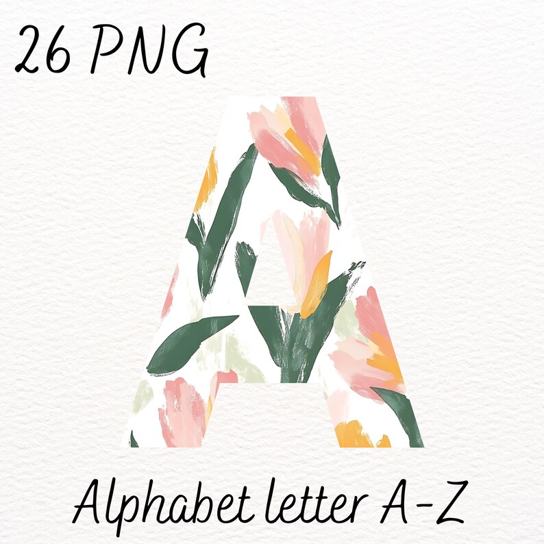 Pastel Floral Alphabet A-Z PNG | Hand-drawn Brushstroke Letters ...