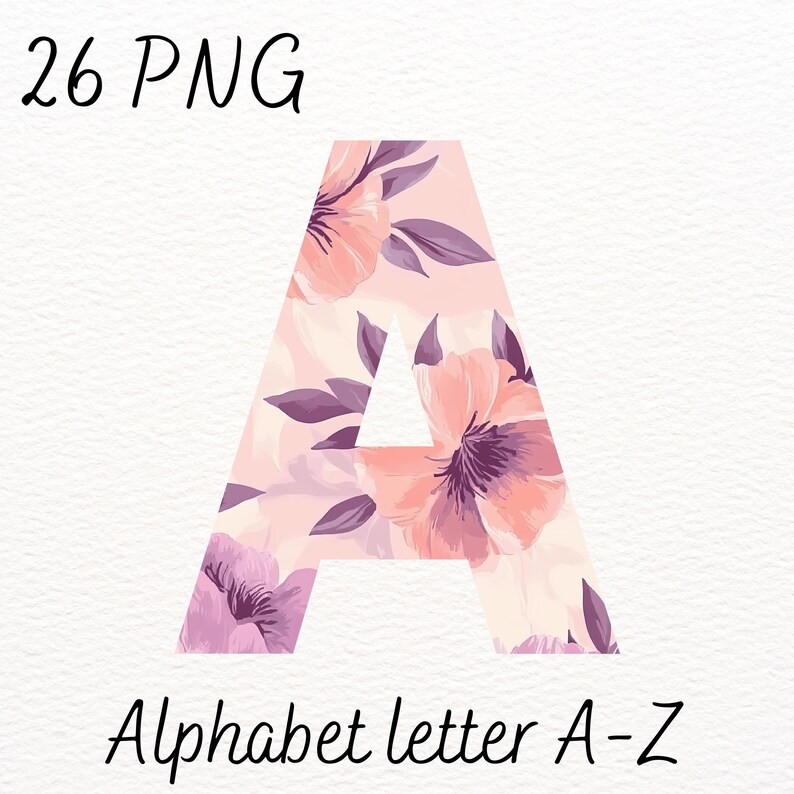 Pastel Floral Alphabet PNG A-Z | Peach & Lilac Letters for Invitations ...