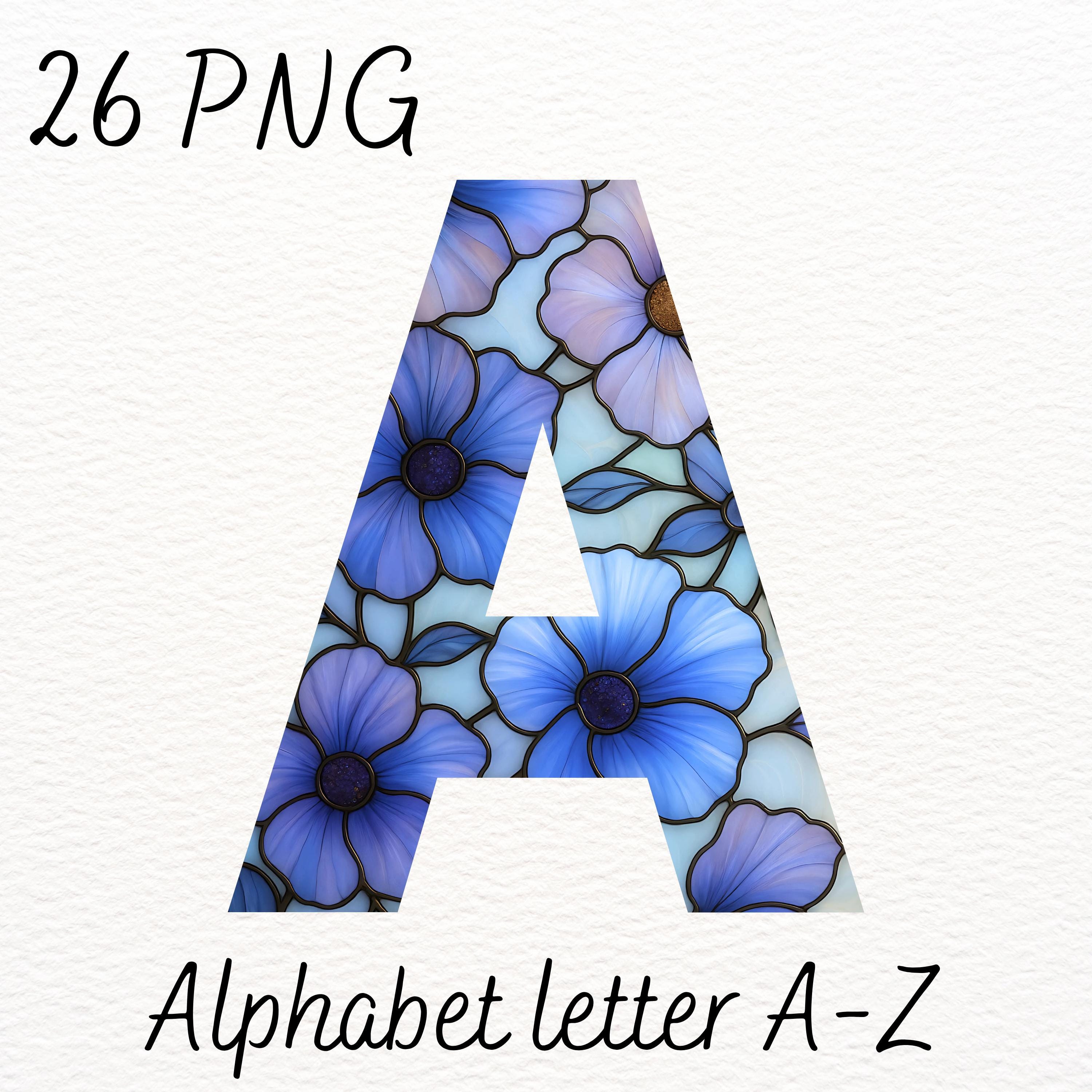 Floral Alphabet Letters A-Z PNG | Stained Glass Blue Purple Monogram ...