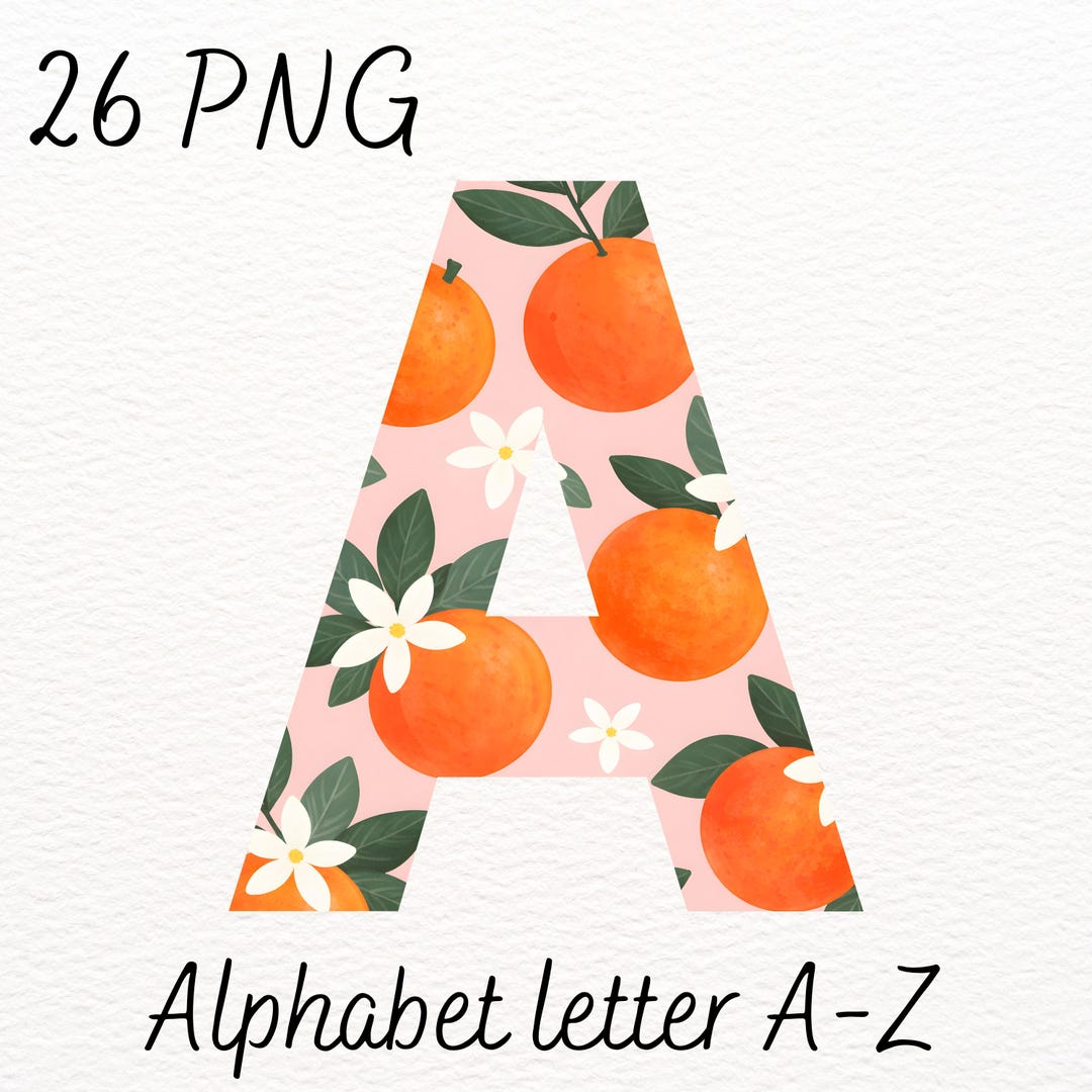 Summer Citrus Alphabet PNG A-Z, Orange Floral Letters, Bright Fruit ...