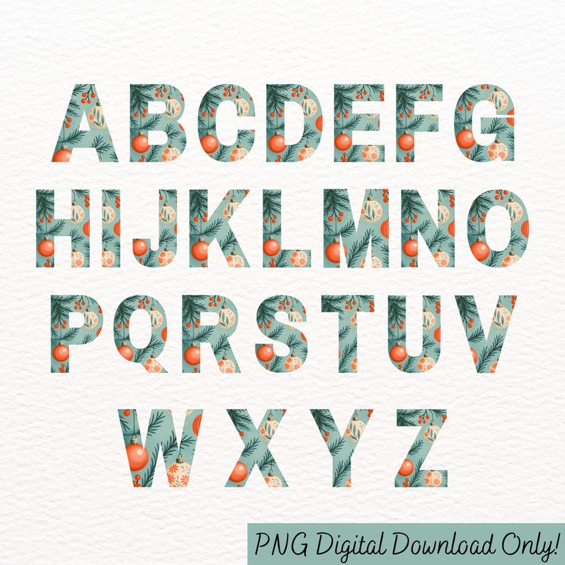 Christmas Ornament Alphabet: Teal Blue Vintage Font (digital Download ...