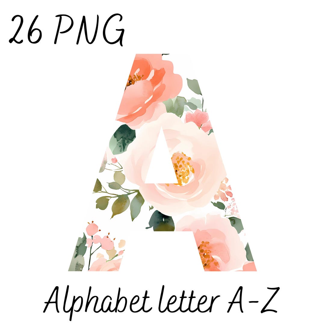 Watercolor Peony & Rose Alphabet PNG A-z-floral Letters-pastel Flower ...