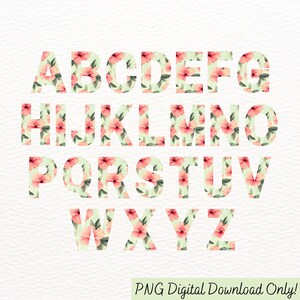 Watercolor Hibiscus Floral Alphabet: Pastel PNG Letters (digital ...