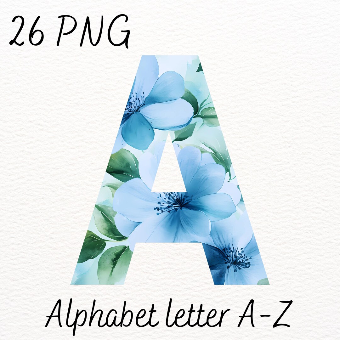 Watercolor Floral Alphabet PNG A-Z | Blue Flower Letters Clipart ...