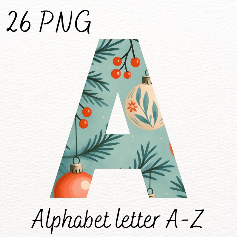 Christmas Ornament Alphabet: Teal Blue Vintage Font (digital Download ...