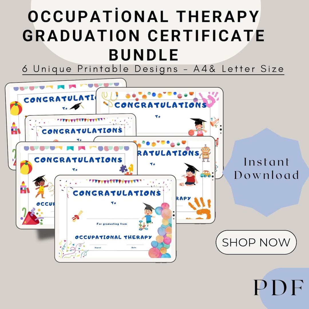 Occupational Therapy Graduation Certificate Bundle, 6 Printable ...