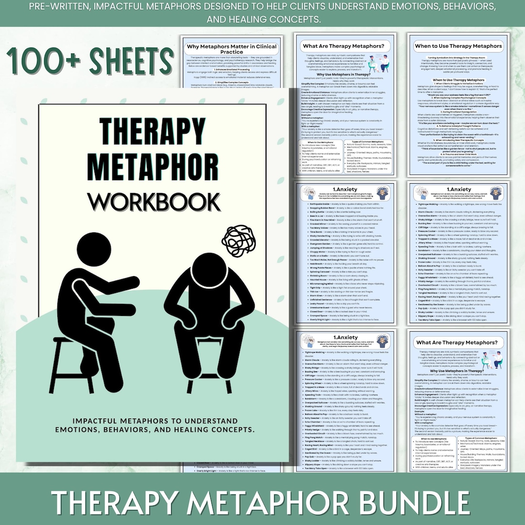 Therapy Metaphor Worksheet Bundle, Counseling & Psychology Activities ...