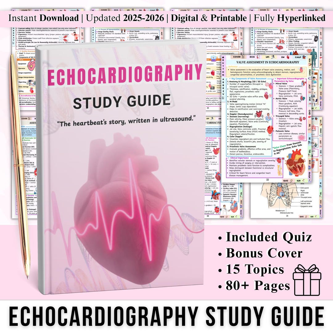 Echocardiography Study Guide PDF, Echo Ultrasound Notes, 80 Pages Bonus ...