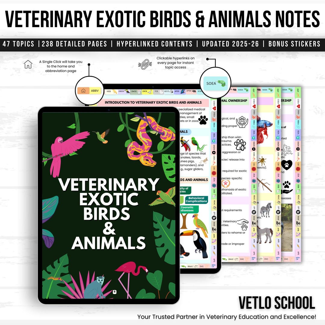 Veterinary Exotic Birds Animals Notes Hyperlinked, UPDATED 2025-26 ...