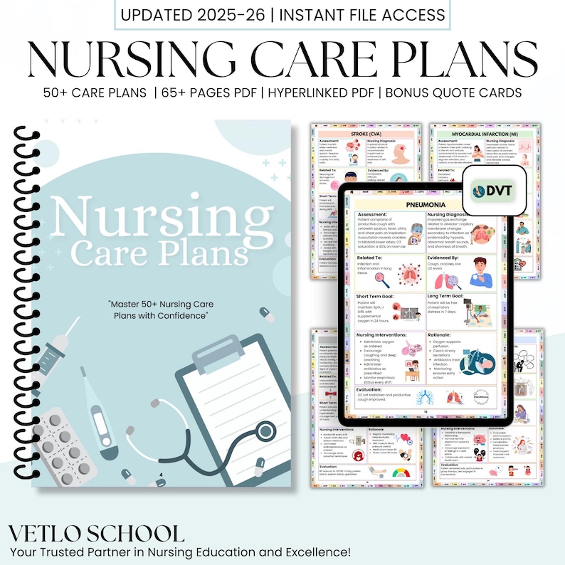 Nursing Care Plans 65+ Pages Hyperlinked, Bonus Cover, Medical Care ...