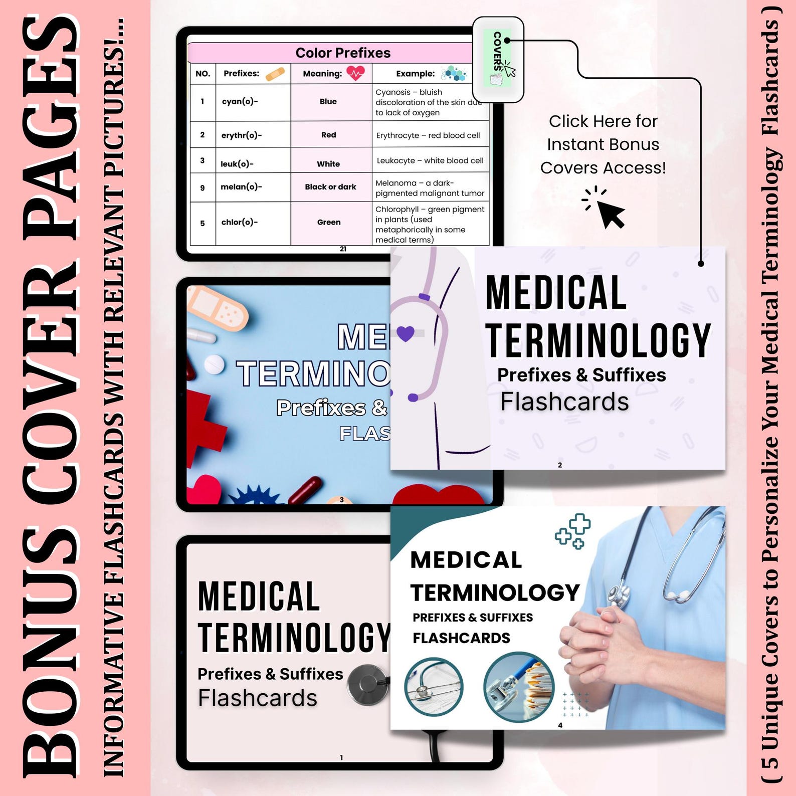 Medical Terminology Flashcards, Digital Nursing & Healthcare Study ...