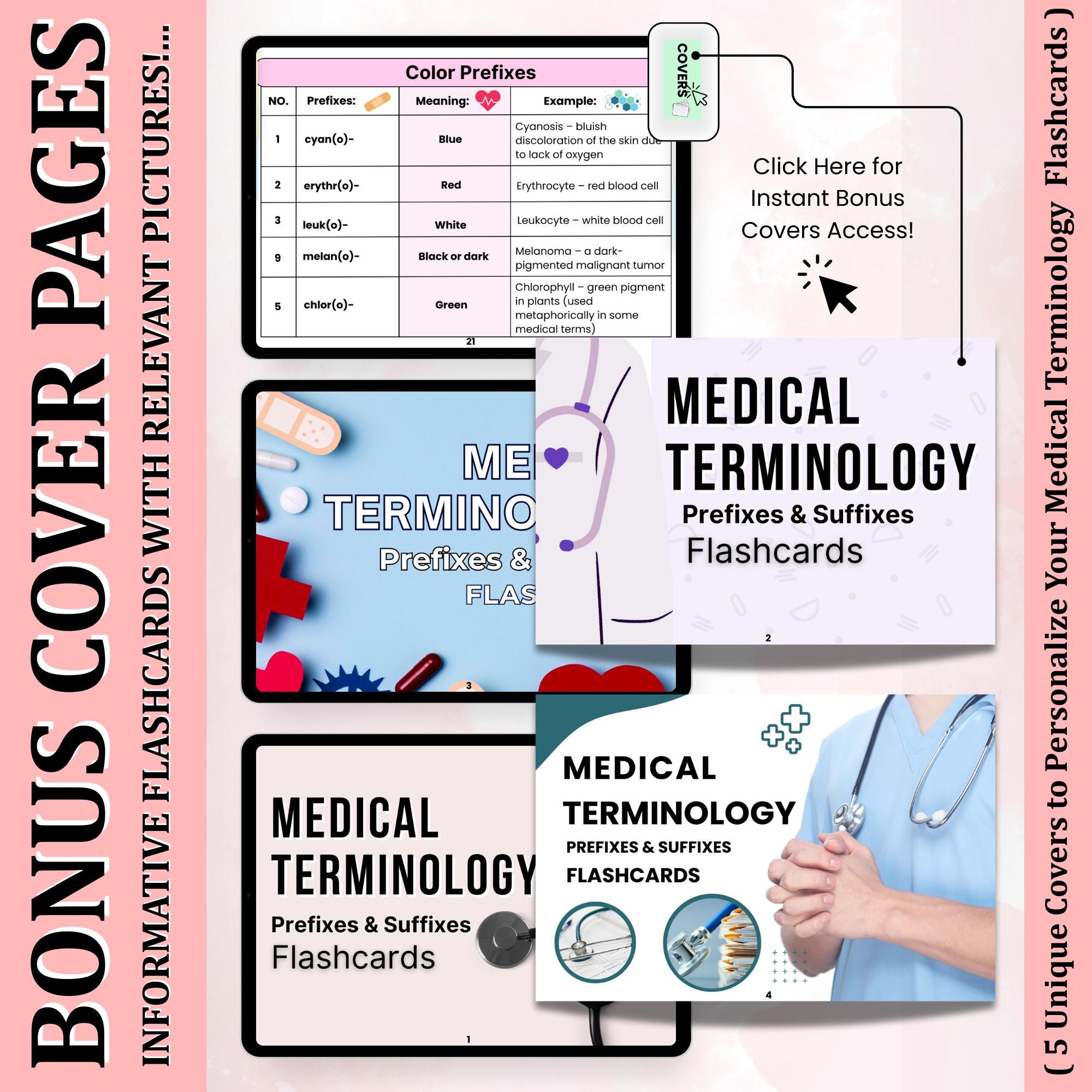 Medical Terminology Flashcards, Digital Nursing & Healthcare Study ...