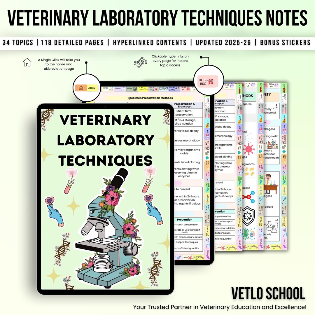 Laboratory Techniques Bundle Hyperlinked, Vet Lab Techniques Study ...