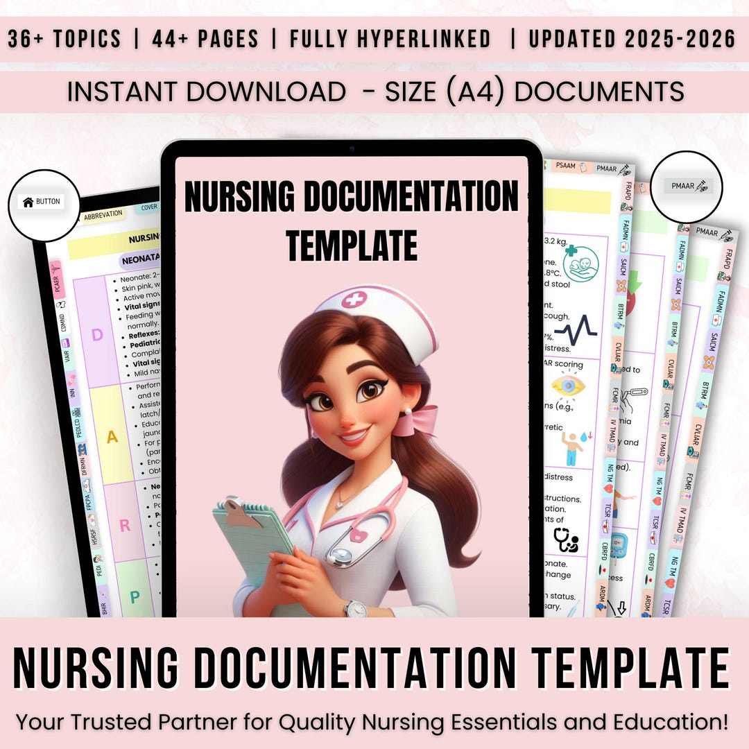 Nursing Documentation Template Fully Hyperlinked, Medical Documentation ...