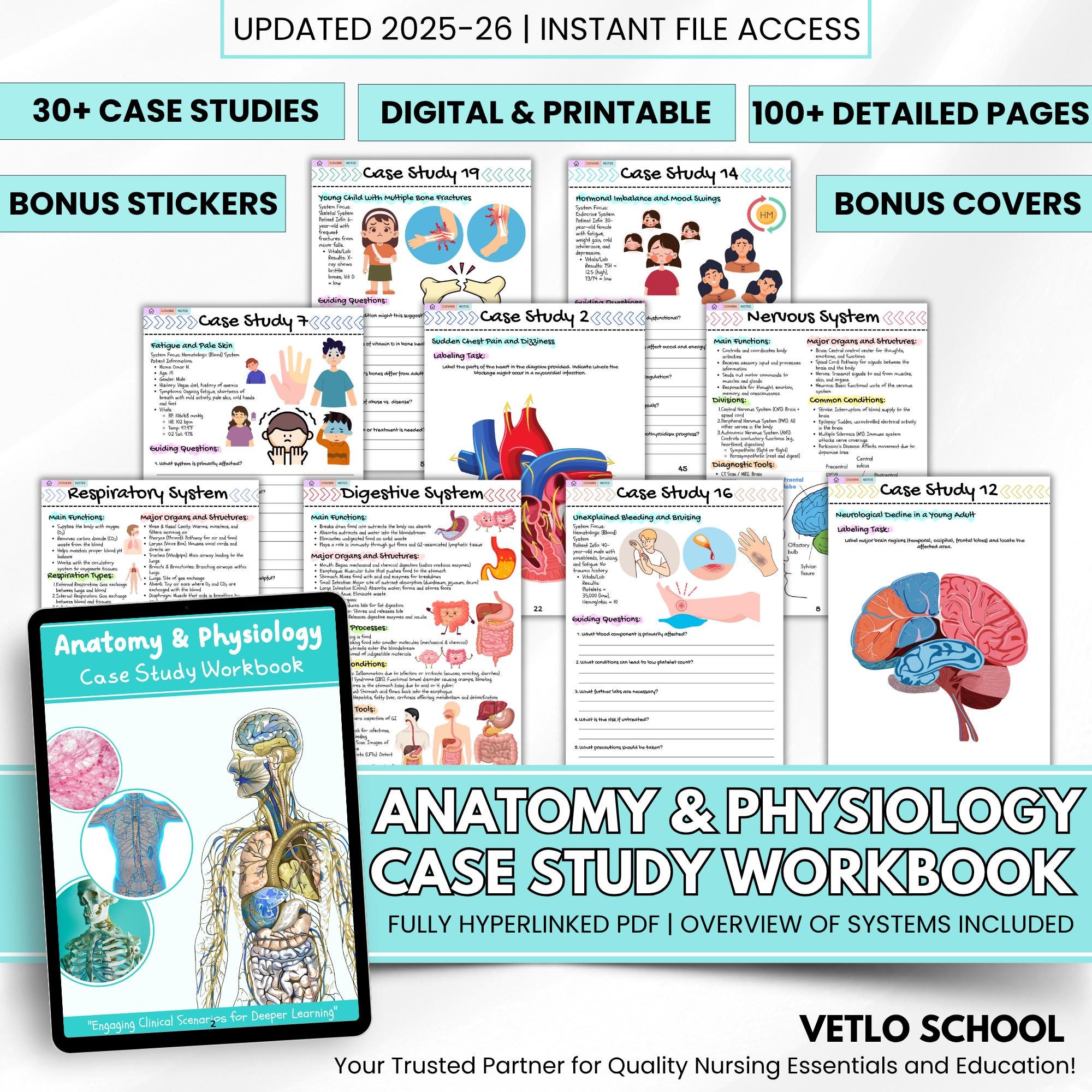 Anatomy & Physiology Case Study Workbook, Updated 2025-26, Included Covers Stickers, Nursing ...