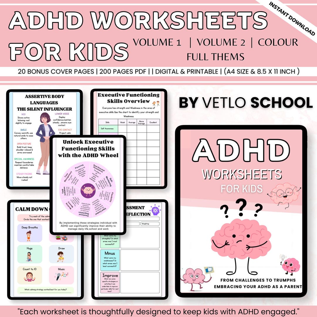 ADHD Worksheets for Kids: 200+ Page Activity Bundle (digital Download ...