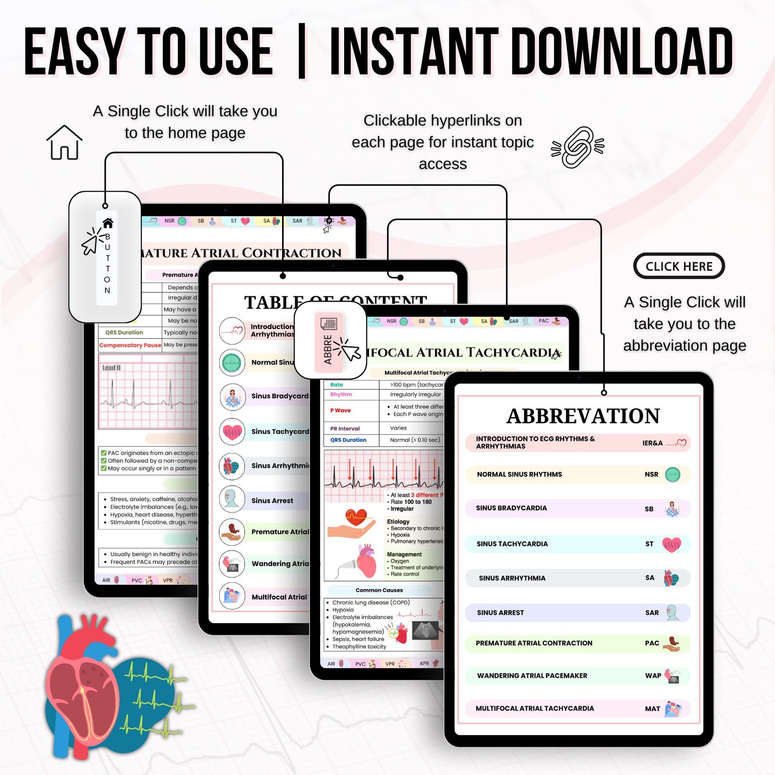 ECG Rhythm & Arrhythmias Cheat Sheet: Nursing Study Guide (digital ...