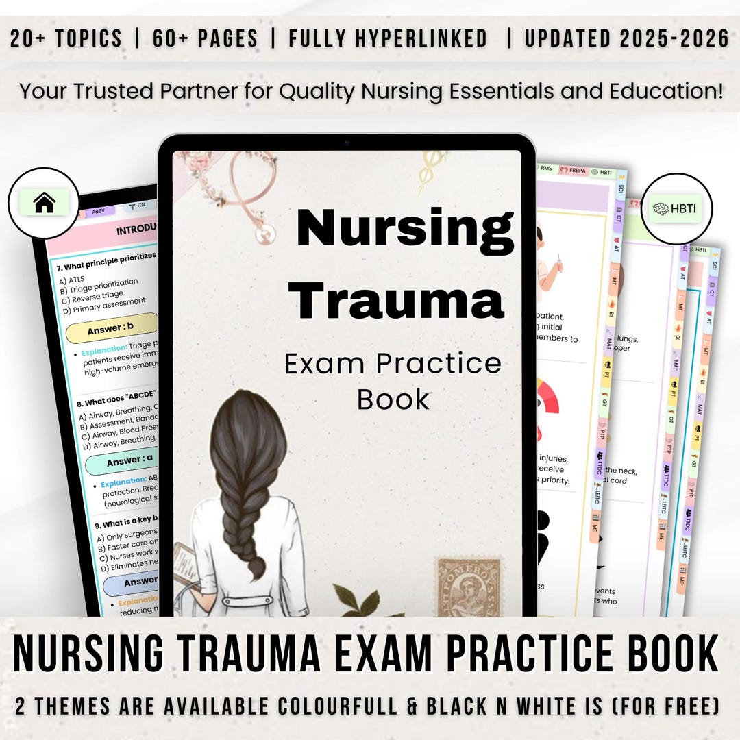 Trauma Nursing Exam Prep, Emergency Care Practice Questions, Printable ...