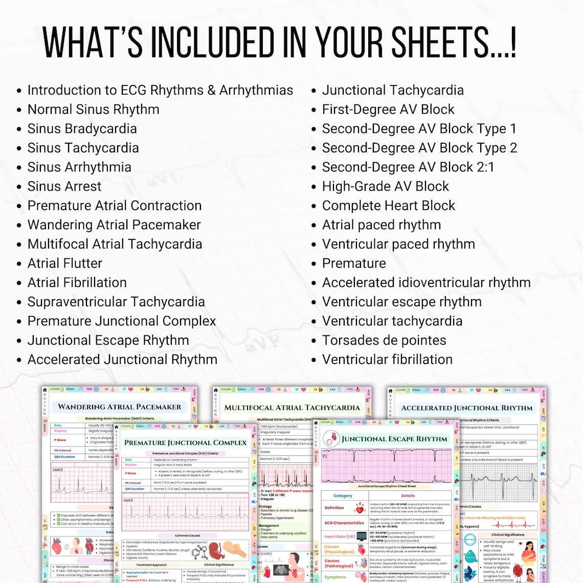ECG Rhythm & Arrhythmias Cheat Sheet: Nursing Study Guide (digital ...