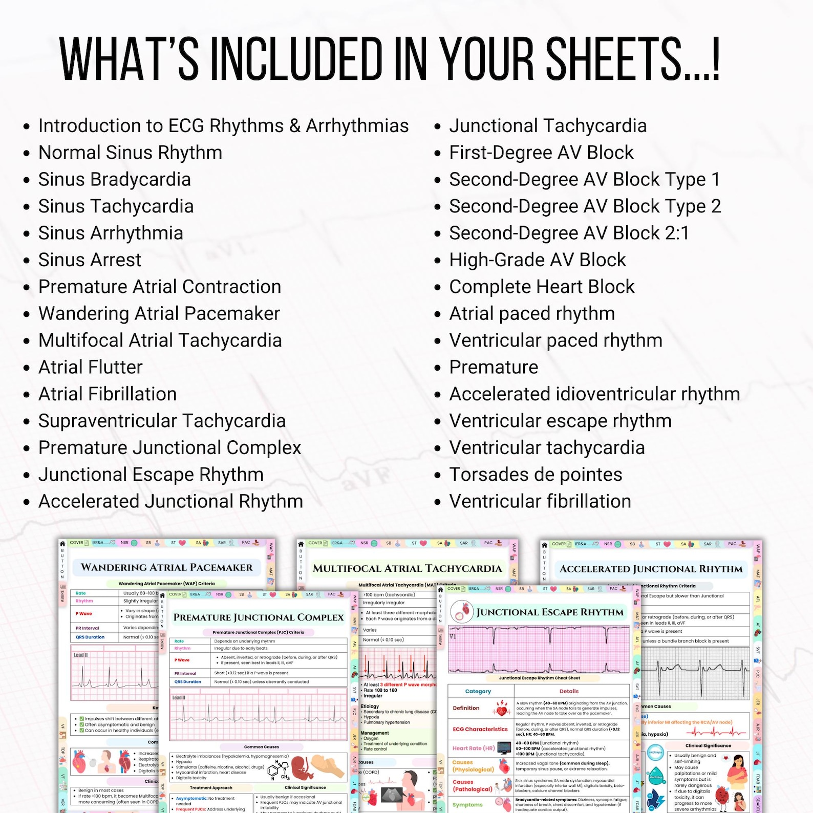 ECG Rhythm & Arrhythmias Cheat Sheet: Nursing Study Guide (digital ...