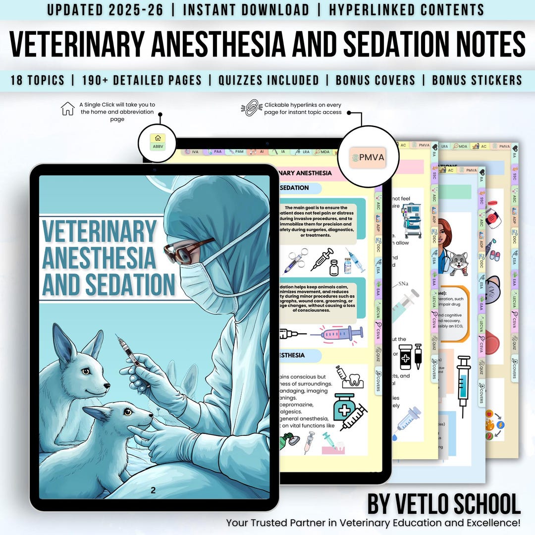Veterinary Anesthesia and Sedation Notes, Vet Med Study Guide ...