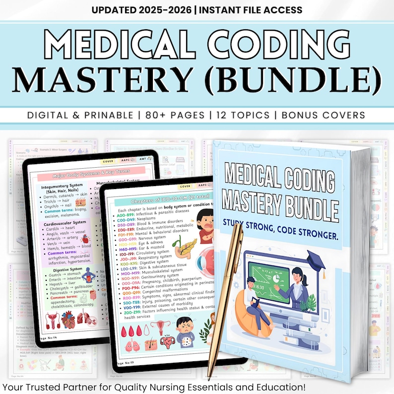 Medical Coding Study Guide Bundle | ICD-10 CPT Cheat Sheets | Anatomy ...