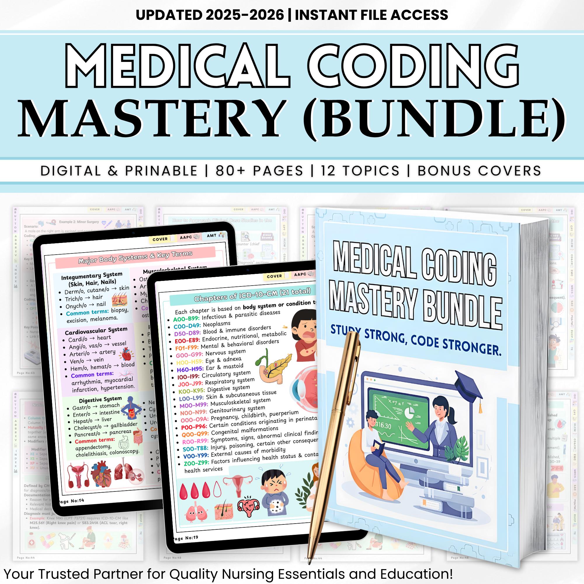Medical Coding Study Guide Bundle | ICD-10 CPT Cheat Sheets | Anatomy ...