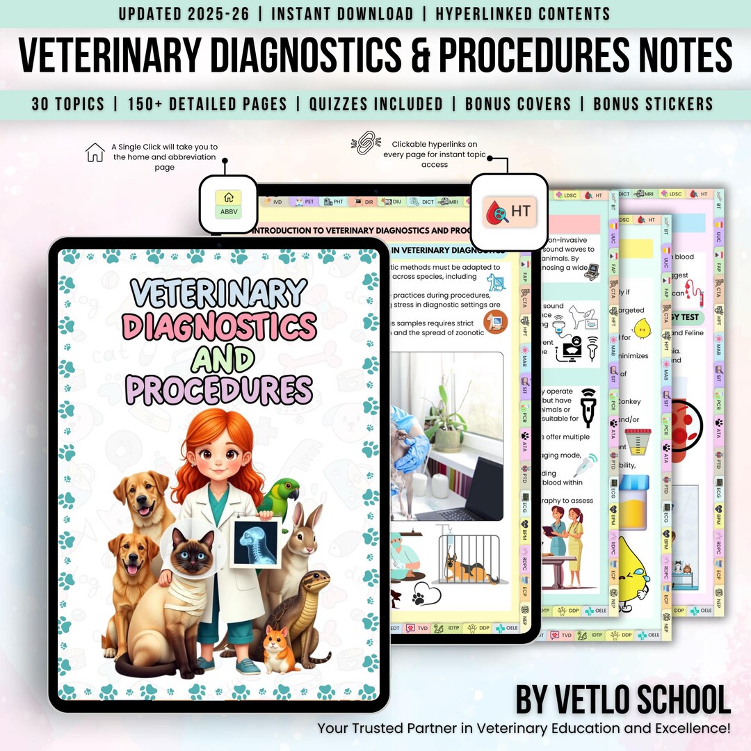 150+veterinary Diagnostics Procedures Notes Hyperlinked, Stickers with ...
