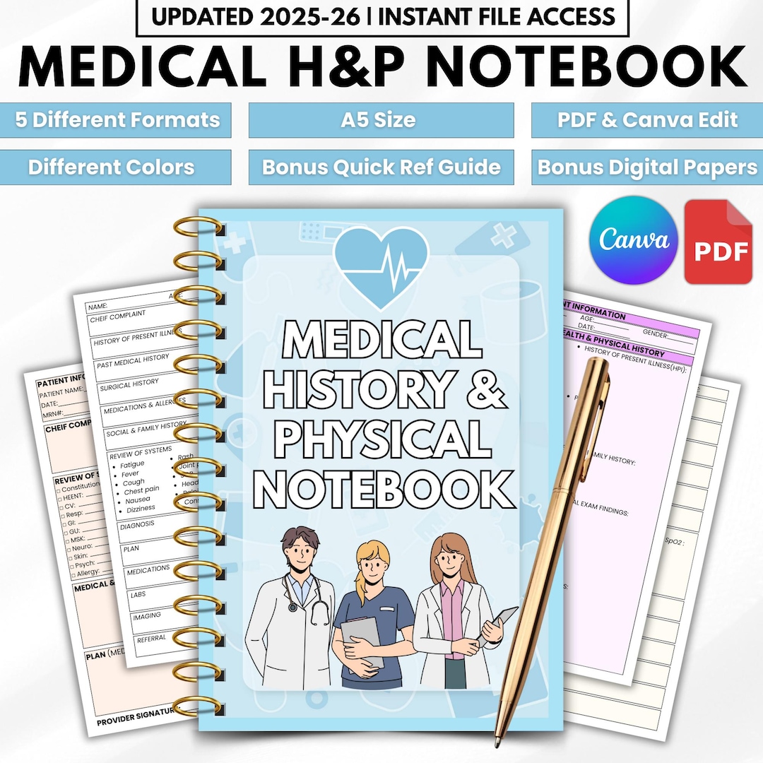 Medical H&P Notebook, Clinical Notes Organizer, Healthcare Student Gift ...