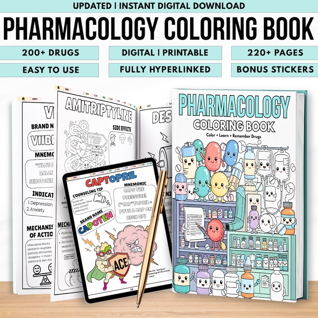 Pharmacology Coloring Book PDF Hyperlinked Bundle | 220+ Pages | 200 ...